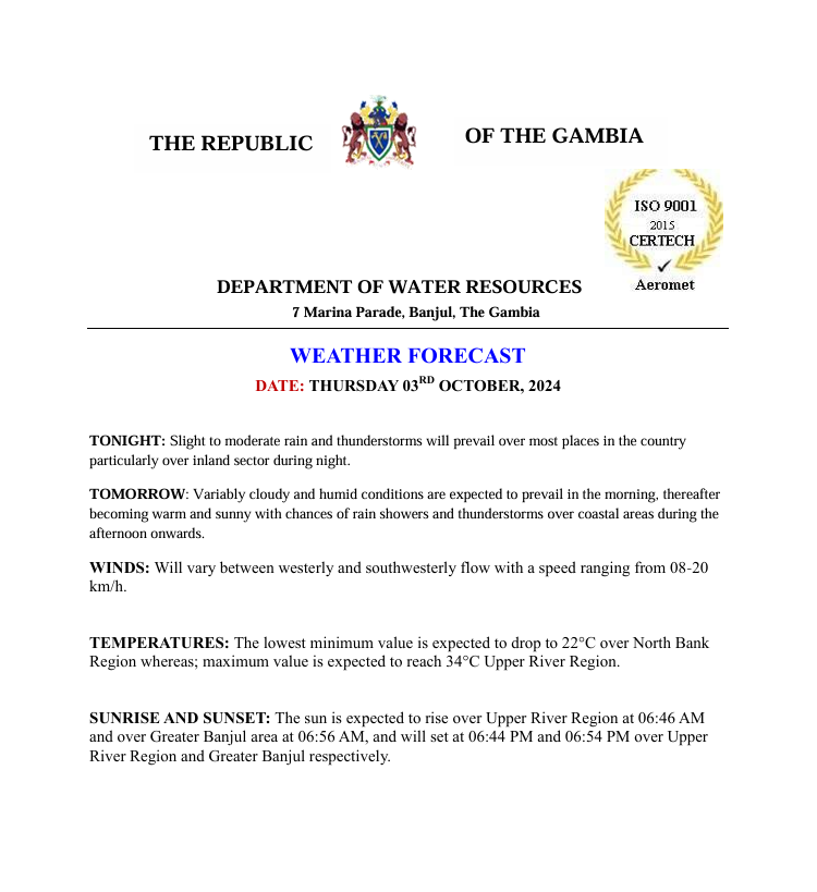 Daily Weather Forecast 03/10/2024