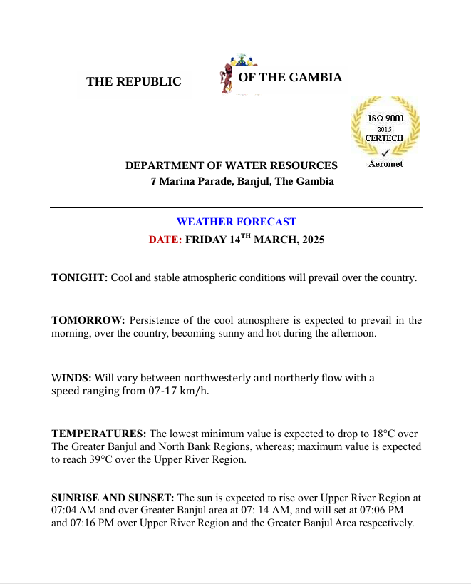 Daily Weather Forecast 14/03/2025