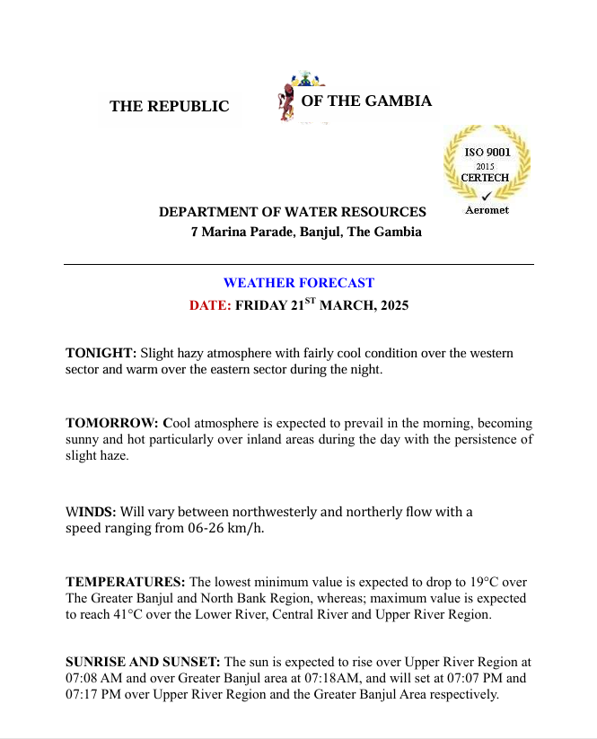 Daily Weather Forecast 21/03/2025