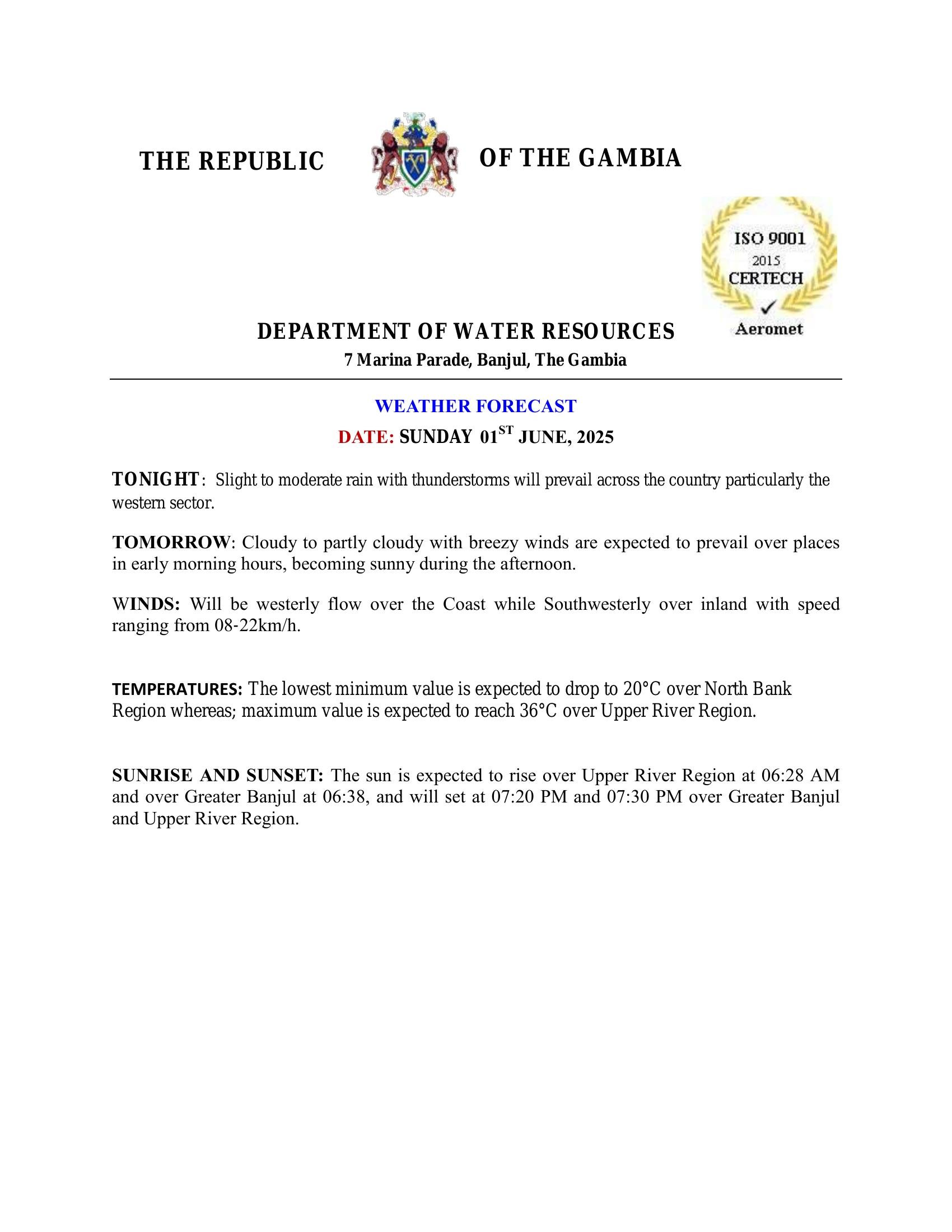 Daily Weather Forecast 01/06/2025